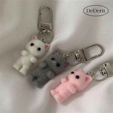 Dederit 데데리트 귀여운 미니 솜털 고양이 키링 열쇠고리 핫트랙스