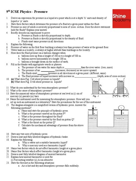 9th Icse Pressure Test Labz Download Free Pdf Pressure Pascal Unit