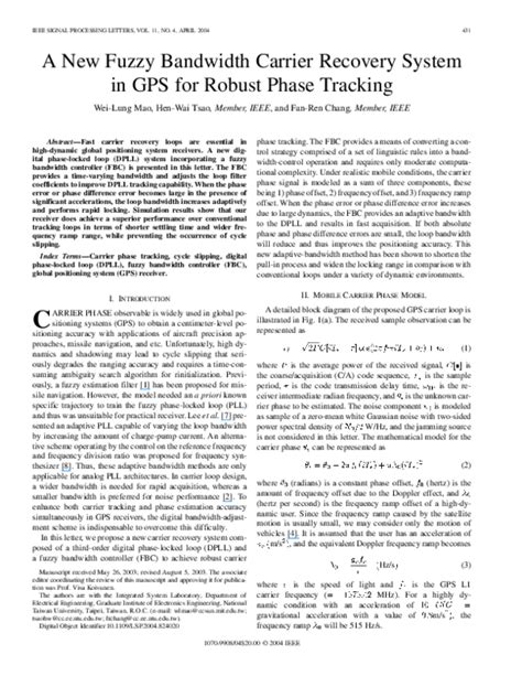 pdf a new fuzzy bandwidth carrier recovery system in gps for robust