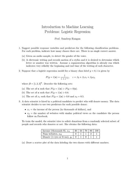 Prob Logistic Introduction To Machine Learning Problems Logistic Regression Prof Sundeep