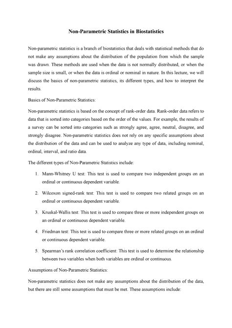 non parametric statistics in biostatistics biostatistics non