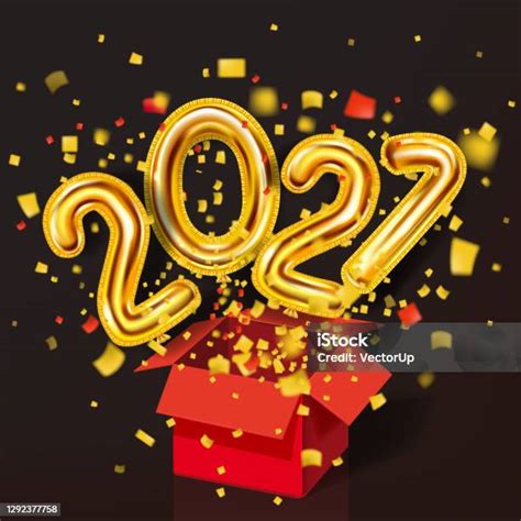 2021 년 새해 복 많은 년 배경 골드 리얼티리얼 3d 풍선 호일 메탈릭 넘버 기프트 박스 폭발 반짝이 골드 색종이 벡터 일러스트레이션은 축제 파티 포스터 배너 개시 레이