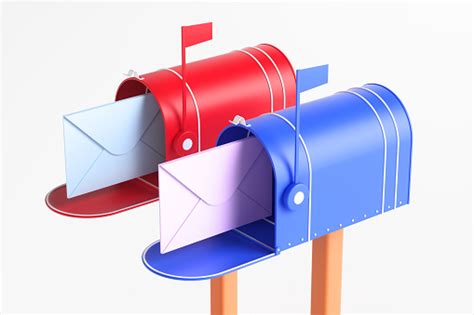 흰색 바탕에 봉투가 들어 있는 두 개의 우편함 3d 렌더링 그림 0명에 대한 스톡 사진 및 기타 이미지 0명 개념 디지털 생성 이미지 Istock