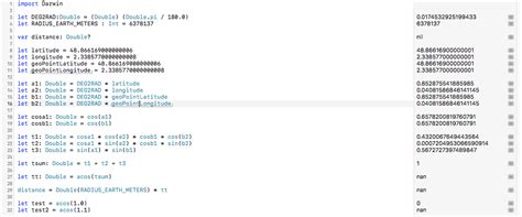 Ios Distance Calculation Acos Nan Instead Of 0 Stack Overflow