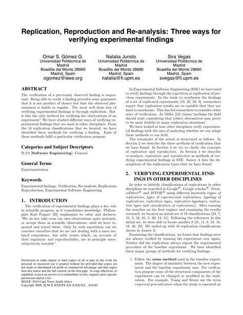 Pdf Replication Reproduction And Re Analysis Three Ways For Verifying Experimental Findings