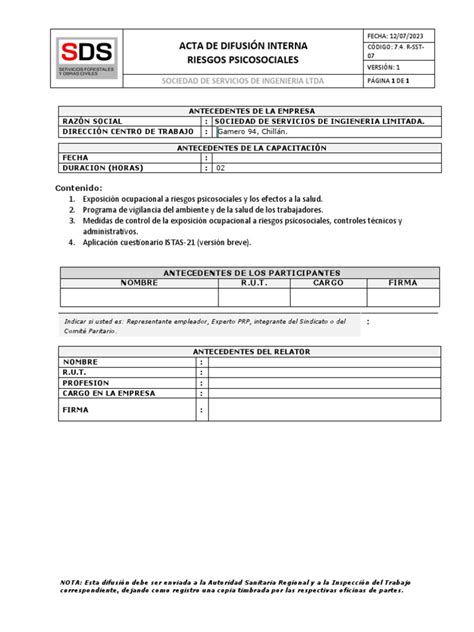 7 4 R Sst 07 Acta De Difusion Psicosocial Pdf