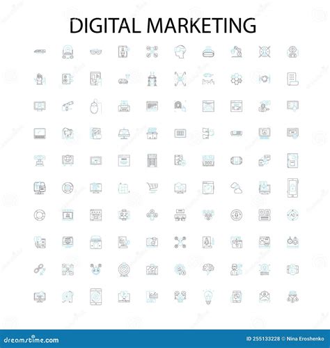 Digital Marketing And Technology Icons Signs Outline Symbols Concept