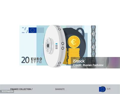 은행 안전 20 유로 지폐입니다 평면 스타일 벡터 일러스트입니다 안전 돈 개념입니다 0명에 대한 스톡 벡터 아트 및 기타 이미지