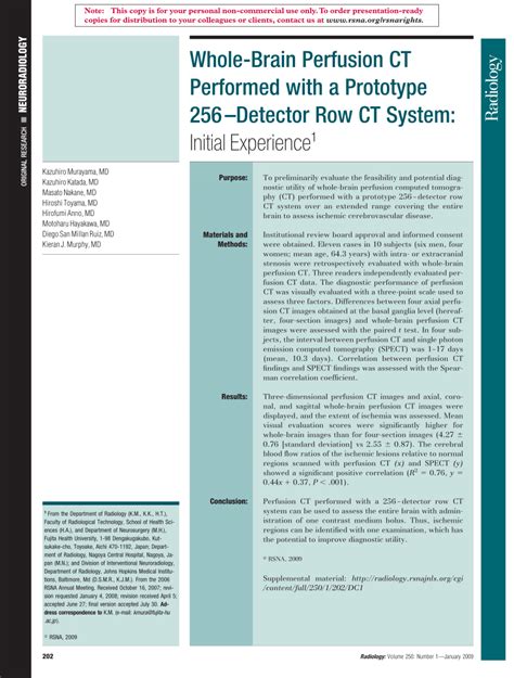 Pdf Whole Brain Perfusion Ct Performed With A Prototype 256 Detector Row Ct System Initial