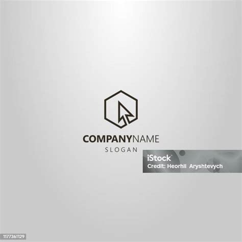 육각 형 프레임커서 화살표의 간단한 벡터 최소 단일 라인 로고 개념에 대한 스톡 벡터 아트 및 기타 이미지 개념 검은색