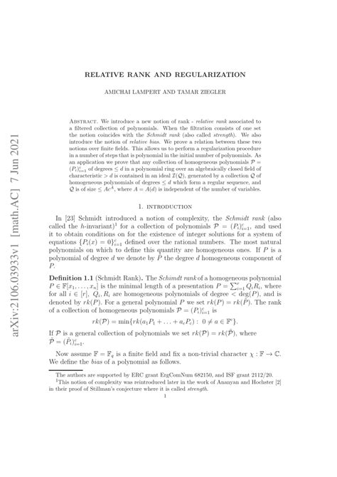 PDF Relative Rank And Regularization