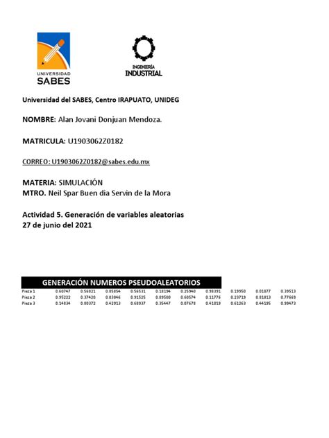 Actividad 5 Generación De Variables Aleatorias Pdf Distribución De Veneno Enseñanza De