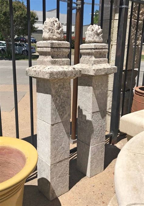 17th Century Antique Limestone Columns With Flame By Pittet