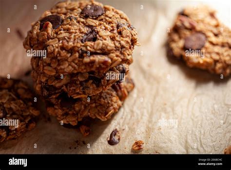 Stacked Up Fresh Made Cookies On Baking Paper These Are Made With
