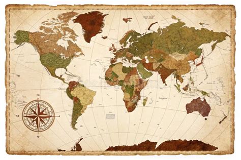 Vintage World Map Illustration Based On Image Furnished By Nasa World Map Vintage Stylization