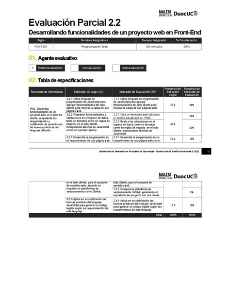 Evaluación Parcial 22 Desarrollo Front End Pdf Script Java Red