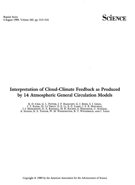 Pdf Interpretation Of Cloud Climate Feedback As Produced By 14 Atmospheric General Circulation