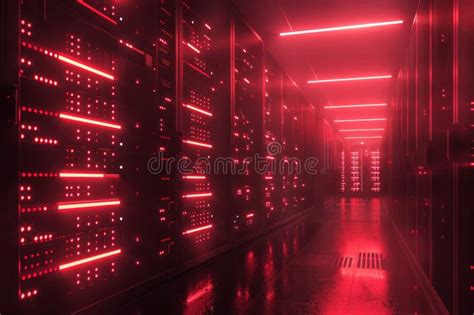 Shot Of Data Center With Multiple Rows Of Fully Operational Server Racks Neural Network Ai