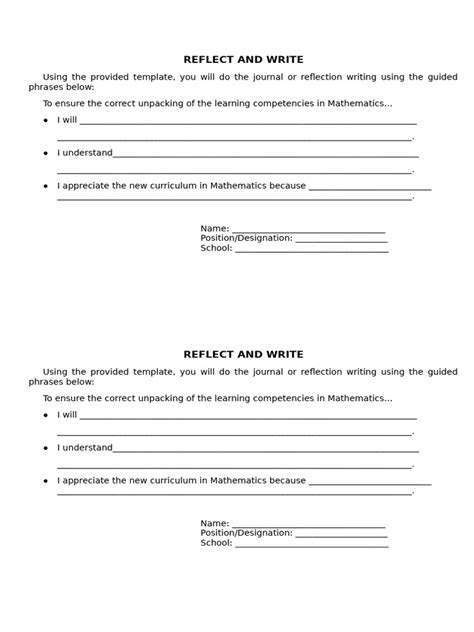 Math Reflection Pdf