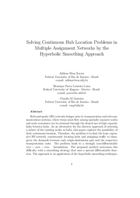 Pdf Solving Continuous Hub Location Problems In Multiple Assignment
