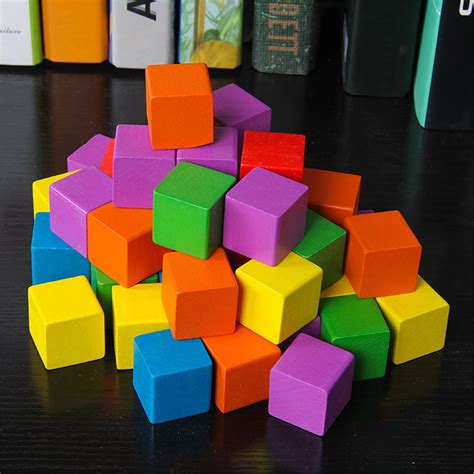 Hongheng Wood Blocks 30pcs Counting Cubes Square Wood Craft Cube Blocks Wooden Blocks Building