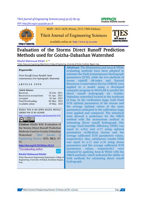 Pdf Evaluation Of The Storms Direct Runoff Prediction Methods Used For Goizha Dabashan Watershed