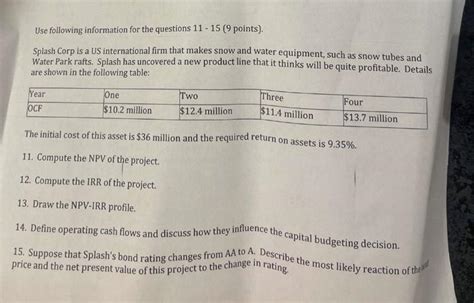 solved use following information for the questions 11 15