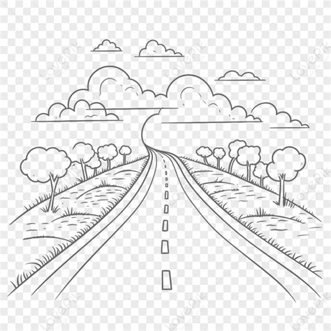 나무 스케치가 있는 도로의 윤곽 그리기 벡터경사몸짓 Png 일러스트 무료 다운로드 Lovepik