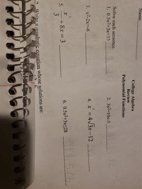 Solved Name College Algebra Review Polynomial Functions Chegg