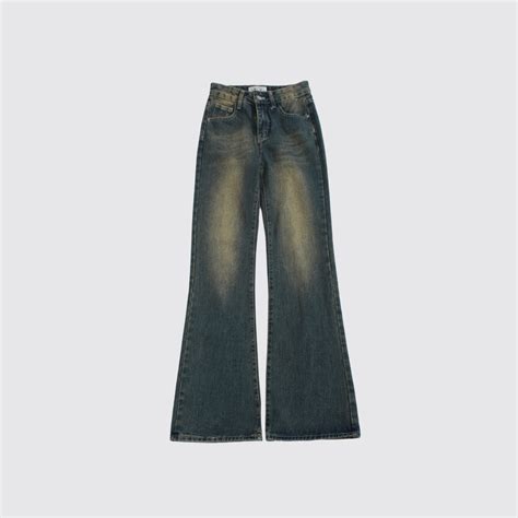 옐로우 워싱 와이드 스트레이트 핏 데님 청바지 에이블리