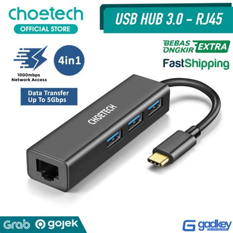 Jual Adapter Hub Usb C 4 In 1 Choetech U02 Drive Rj45 Macbook Air Pro