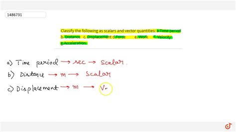 classify the following as scalars and vector quantities a time period