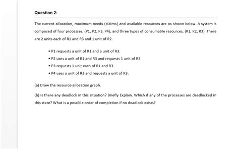 Solved Question 2 The Current Allocation Maximum Needs