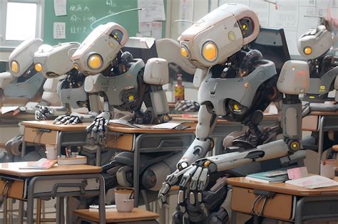 Premium Ai Image Robot Students In A Classroom