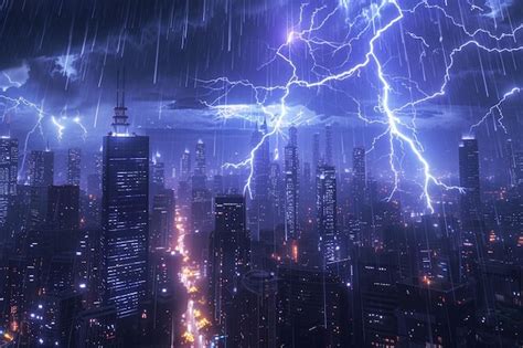 Premium Photo Dynamic Lightning Storm Over A Futuristic City Oct