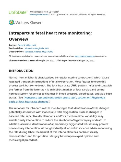 Intrapartum Fetal Heart Rate Monitoring Overview Uptodate Pdf
