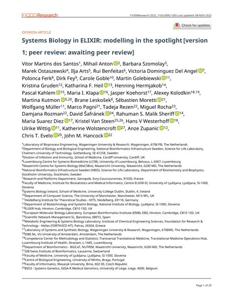 Pdf Systems Biology In Elixir Modelling In The Spotlight