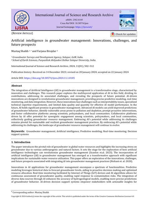 Pdf Artificial Intelligence In Groundwater Management Innovations Challenges And Future