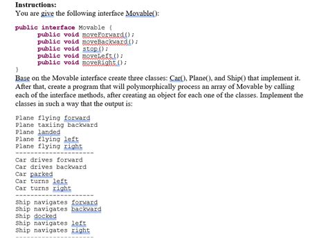 Solved Instructionsyou Are Give The Following Interface