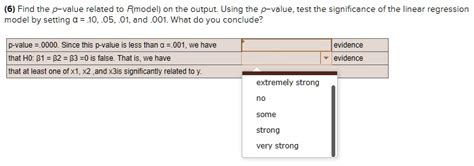solved 6 find the p value related to rmodel on the output using tne
