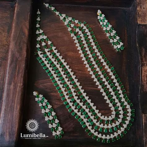 Lumibella Fashion Three Layer Green Diamond Neckset Size Medium At ₹ 8550set In Chennai