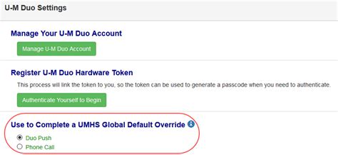Duo Two Factor Authentication Setting Your Default Authentication Method Michigan Medicine