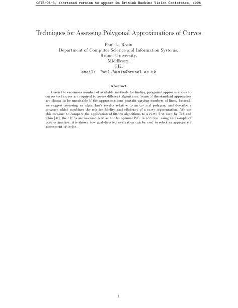 Pdf Techniques For Assessing Polygonal Approximations Of Curves