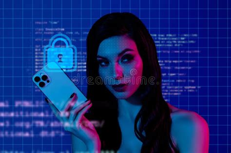 Creative Abstract Graphics Collage Of Lady Use Cell Smart Device