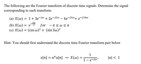 Solved The Following Are The Fourier Transform Of Discrete Chegg