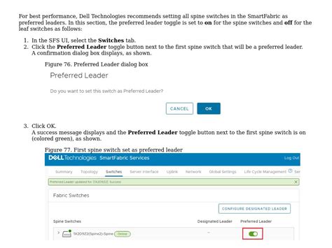 Set Spine Switches As Preferred Leaders Dell Networking Smartfabric Services Deployment With