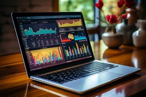 Business Crm Data Analysis Ai Performance Kpi On Laptop Screen Premium Ai Generated Image