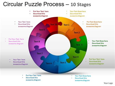 10 Components Circular Puzzle Process Powerpoint Slides And Ppt