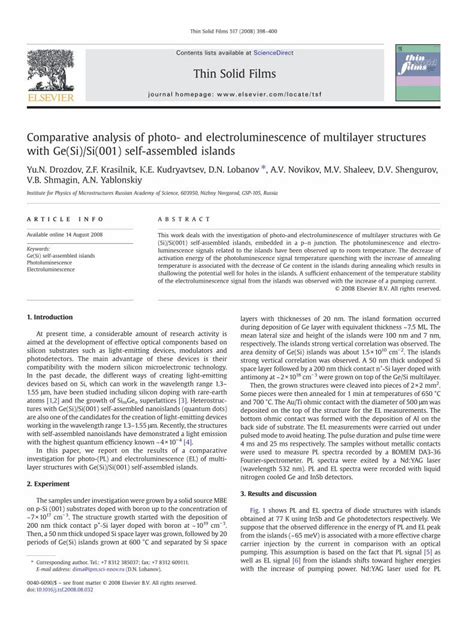 Pdf Comparative Analysis Of Photo And Electroluminescence Of Multilayer Structures With Ge Si