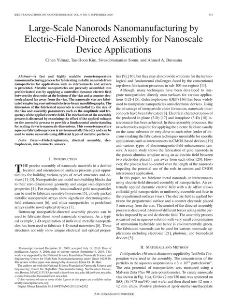 Pdf Large Scale Nanorods Nanomanufacturing By Electric Field Directed Assembly For Nanoscale